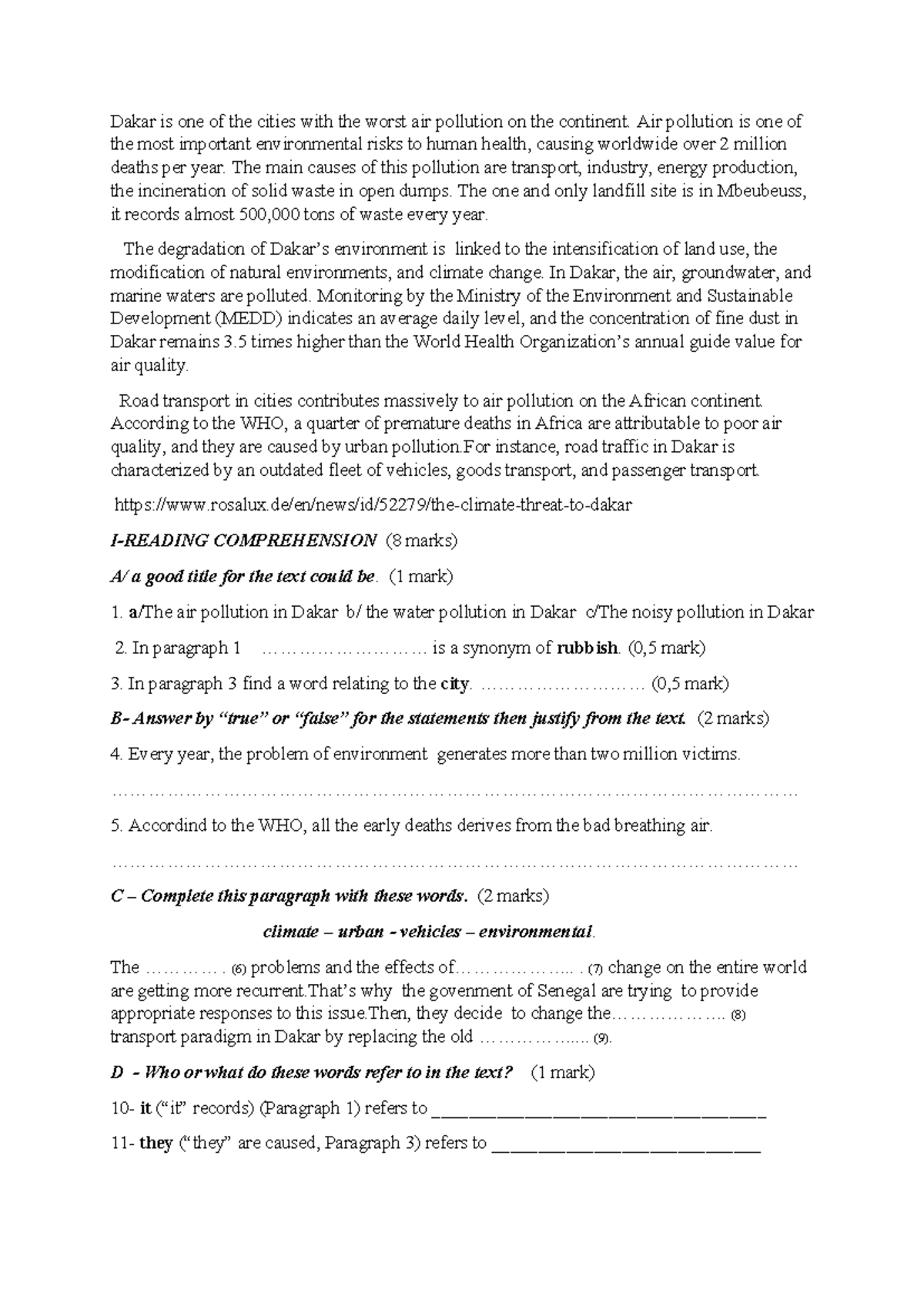 Air Pollution Challenges in Dakar: An Environmental Overview - Studocu