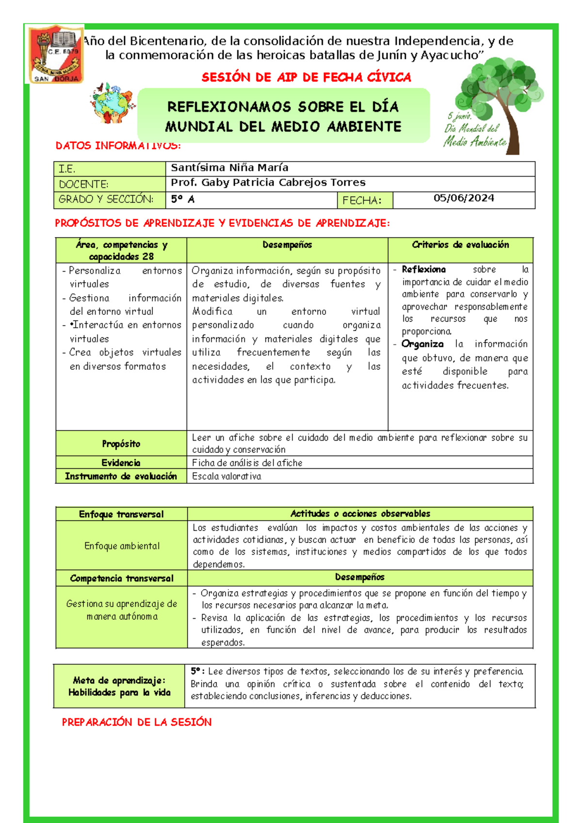 S7- Fecha Cívica-DÍA Mundial DEL Medio Ambiente - la conmemoración de ...