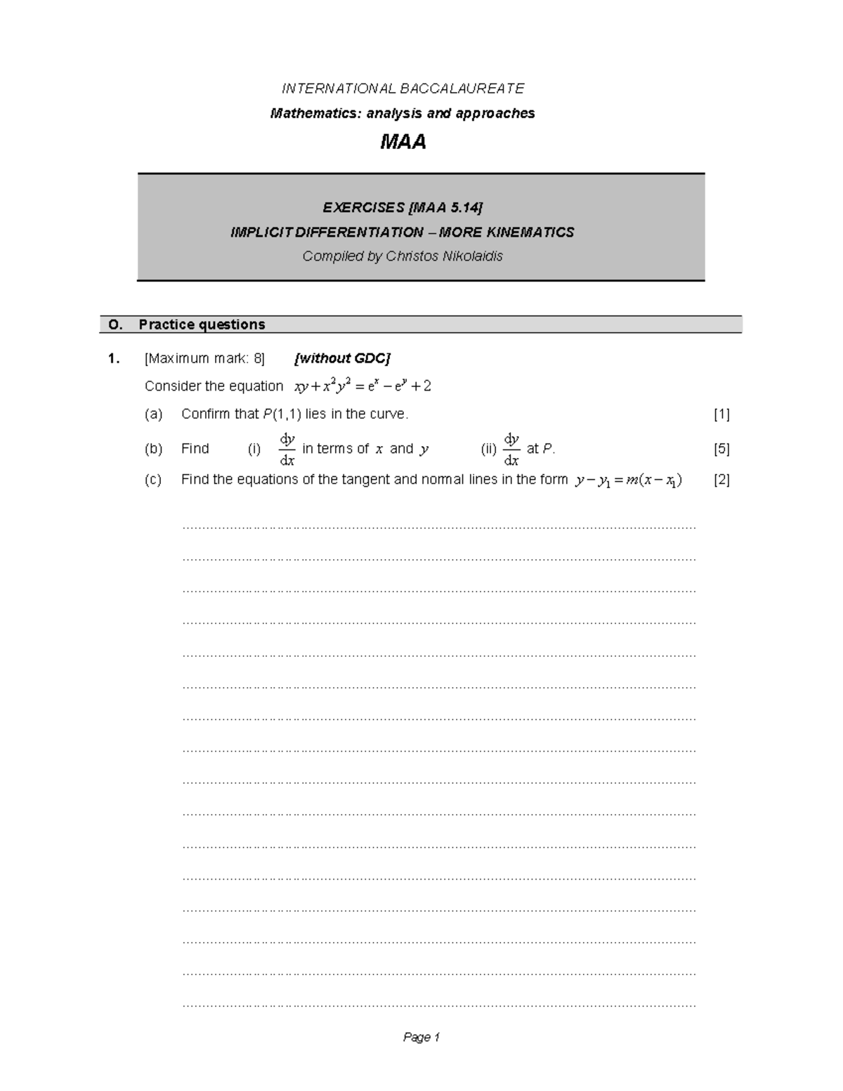 Implicit differentiation and kinematics practice questions MAA 5 - Studocu