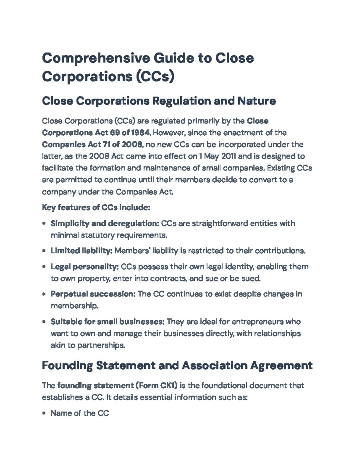 Comprehensive Overview of Close Corporations (CCs): Regulation ...
