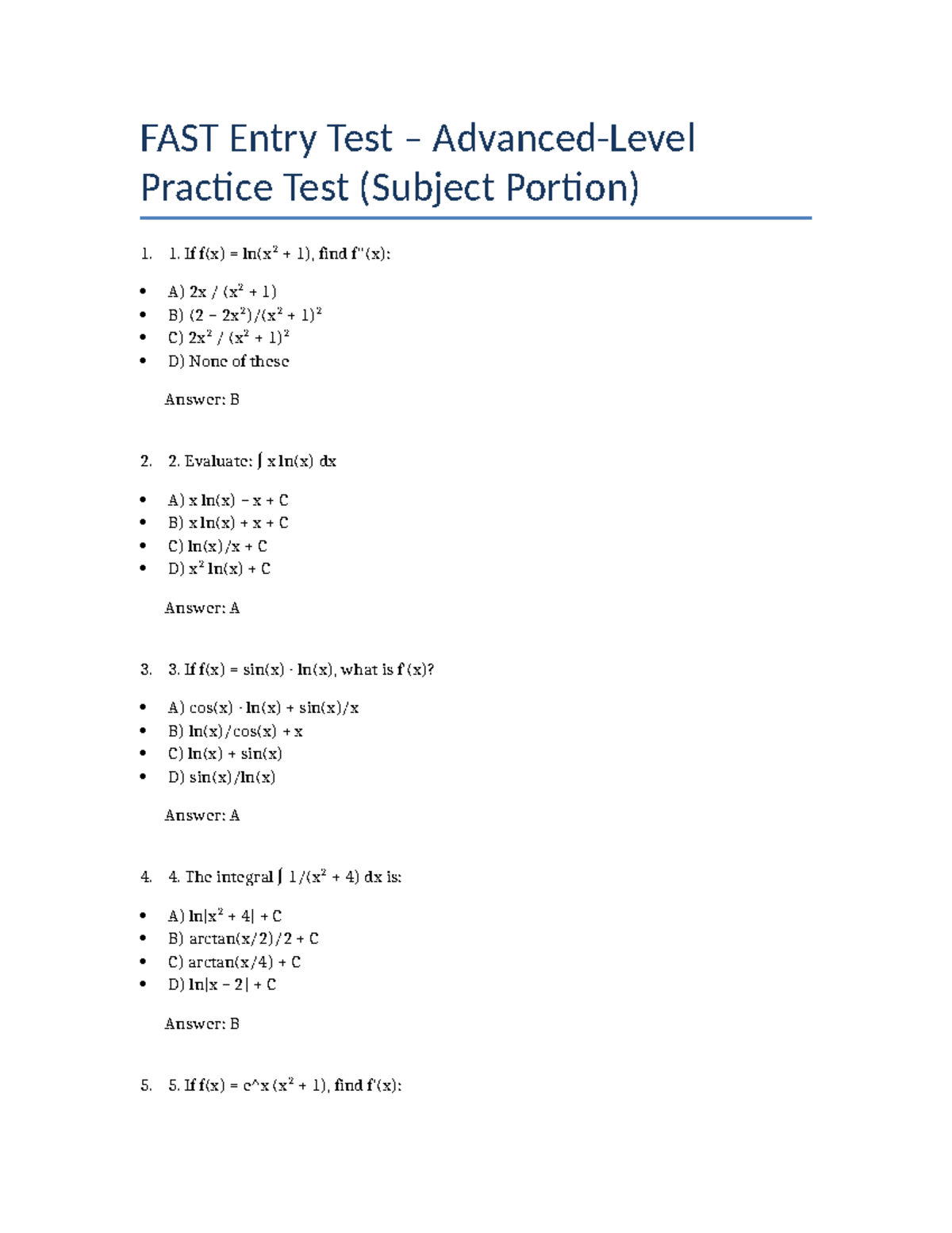 FAST Advanced Subject Test Practice Questions and Answers - Studocu