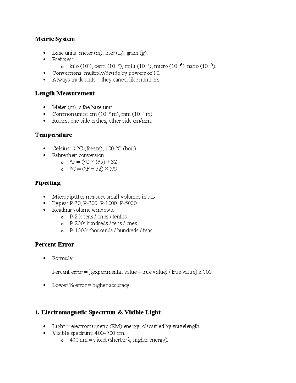 Bio 101 Midterm Lab: Metric System, Spectrophotometry & Osmosis - Studocu