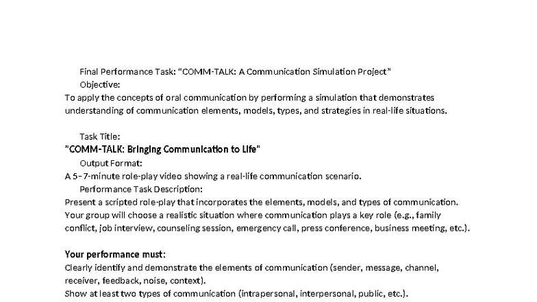 📘 Final Performance Task: COMM-TALK, COMM-CAST & COMM-SKIT Overview ...