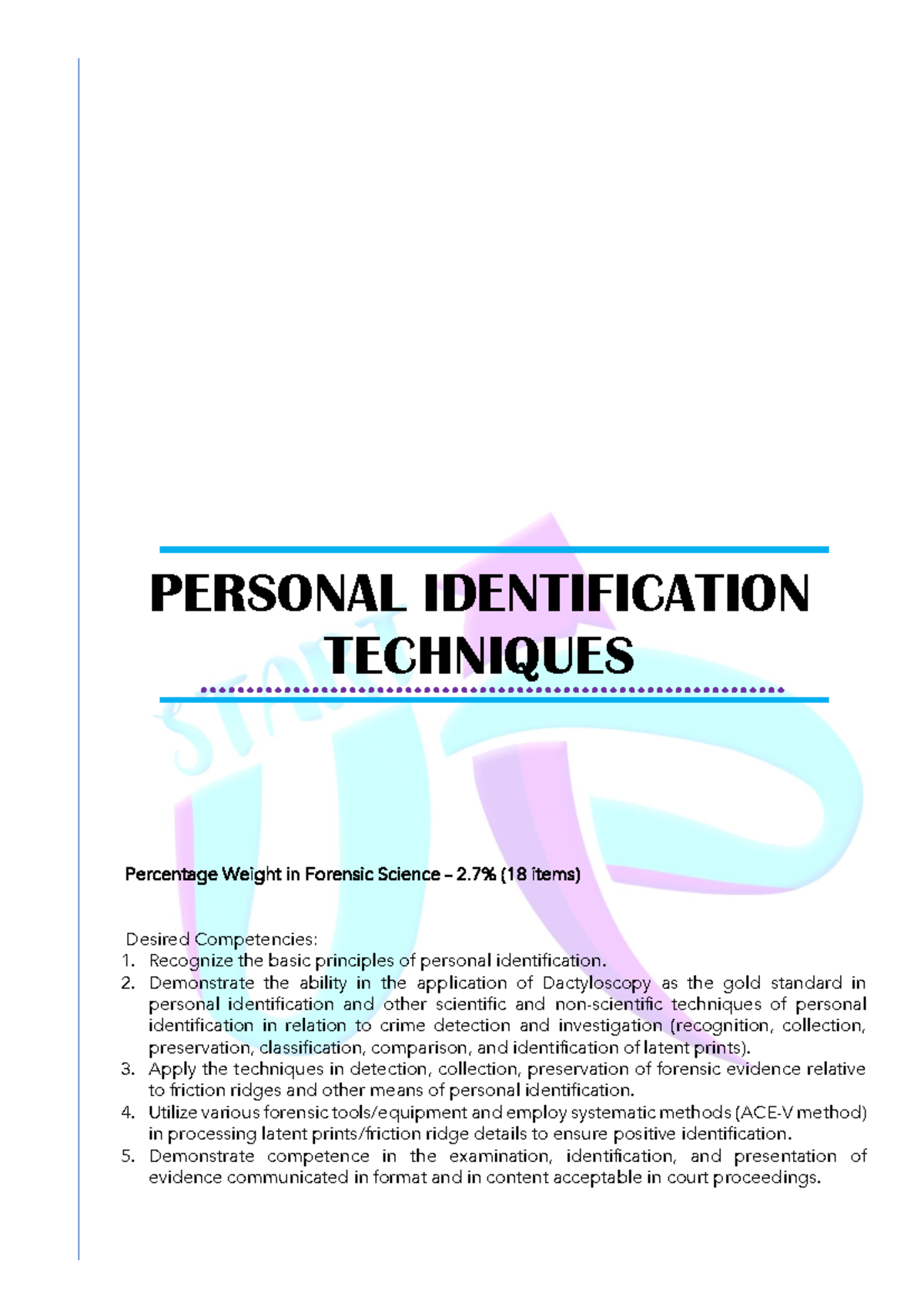 FS 031535: Personal Identification Techniques in Forensic Science - Studocu