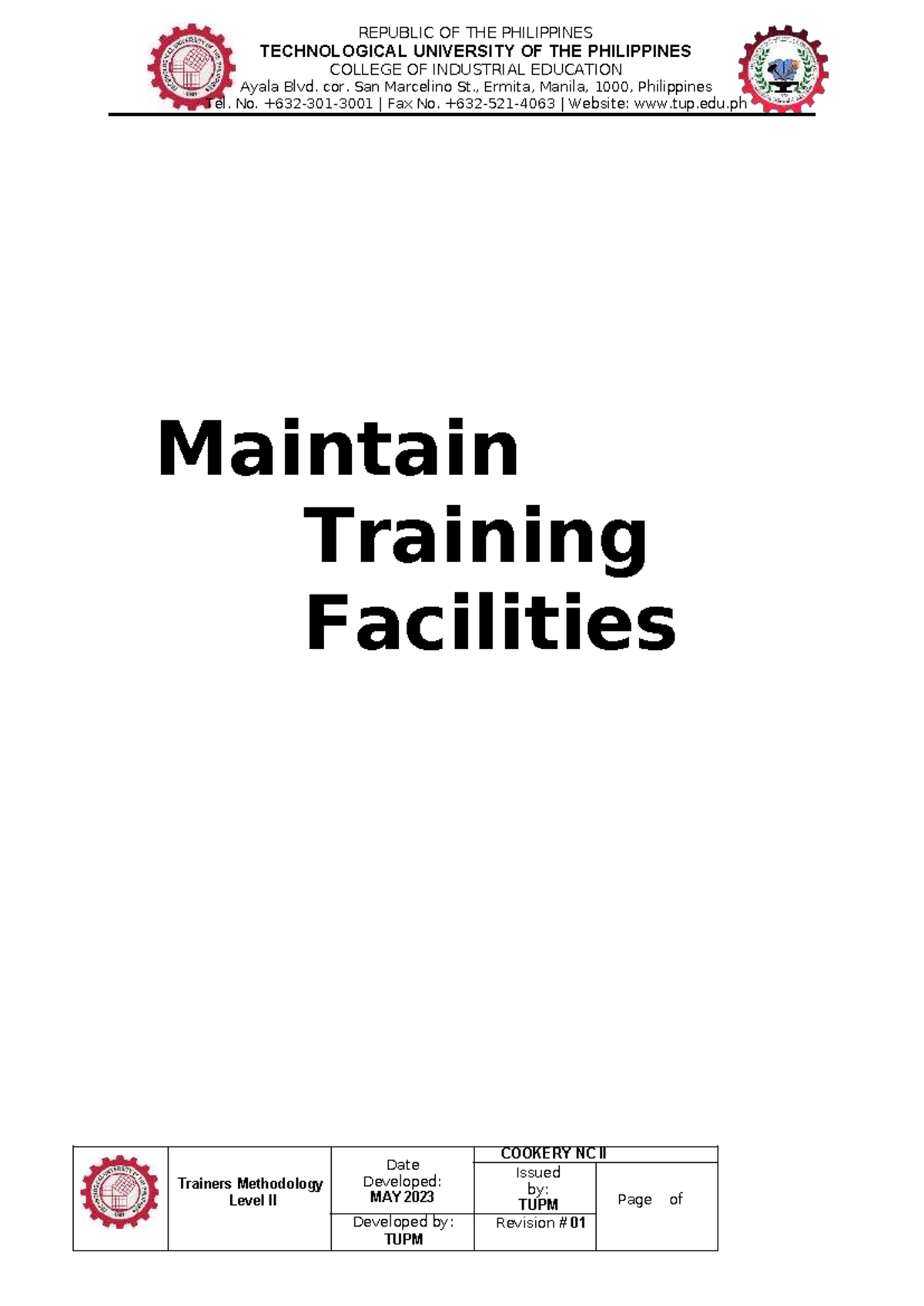 Maintain Training Facilities - REPUBLIC OF THE PHILIPPINES ...