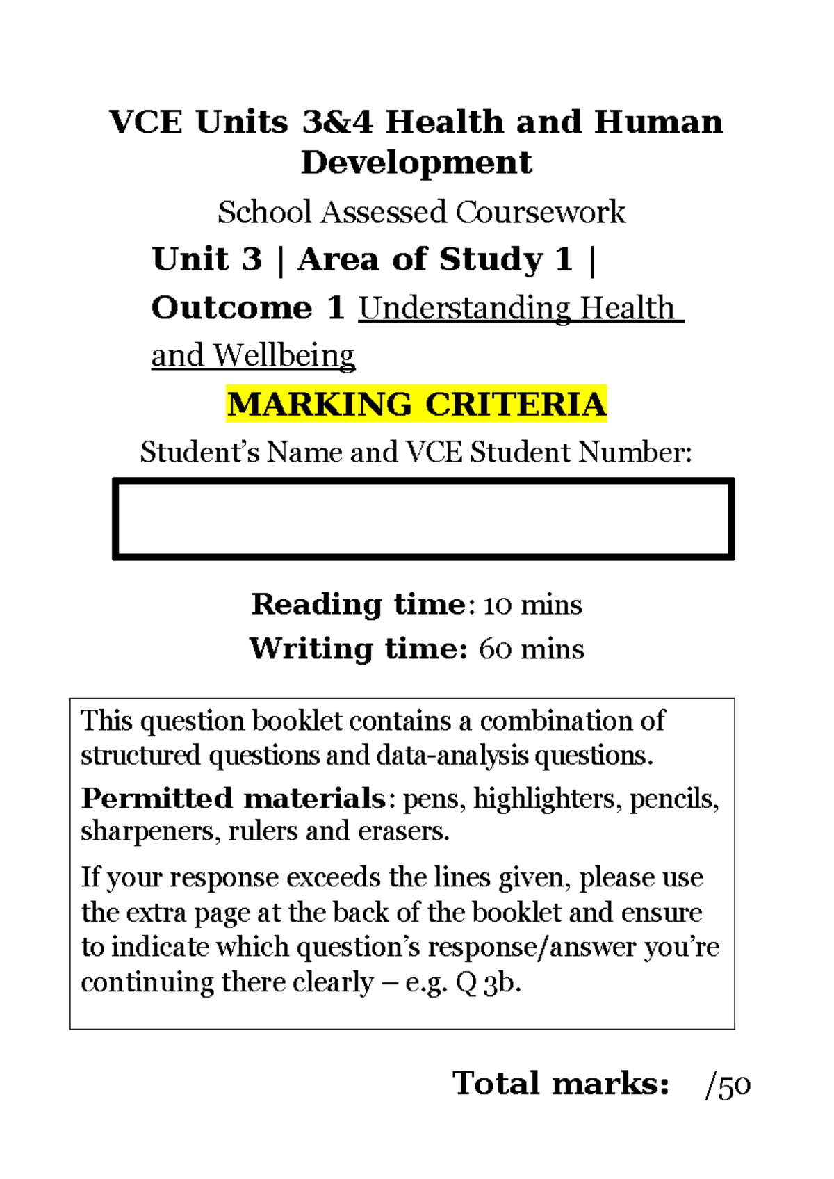 VCE Unit 3 Health and Human Development SAC: Understanding Health and ...