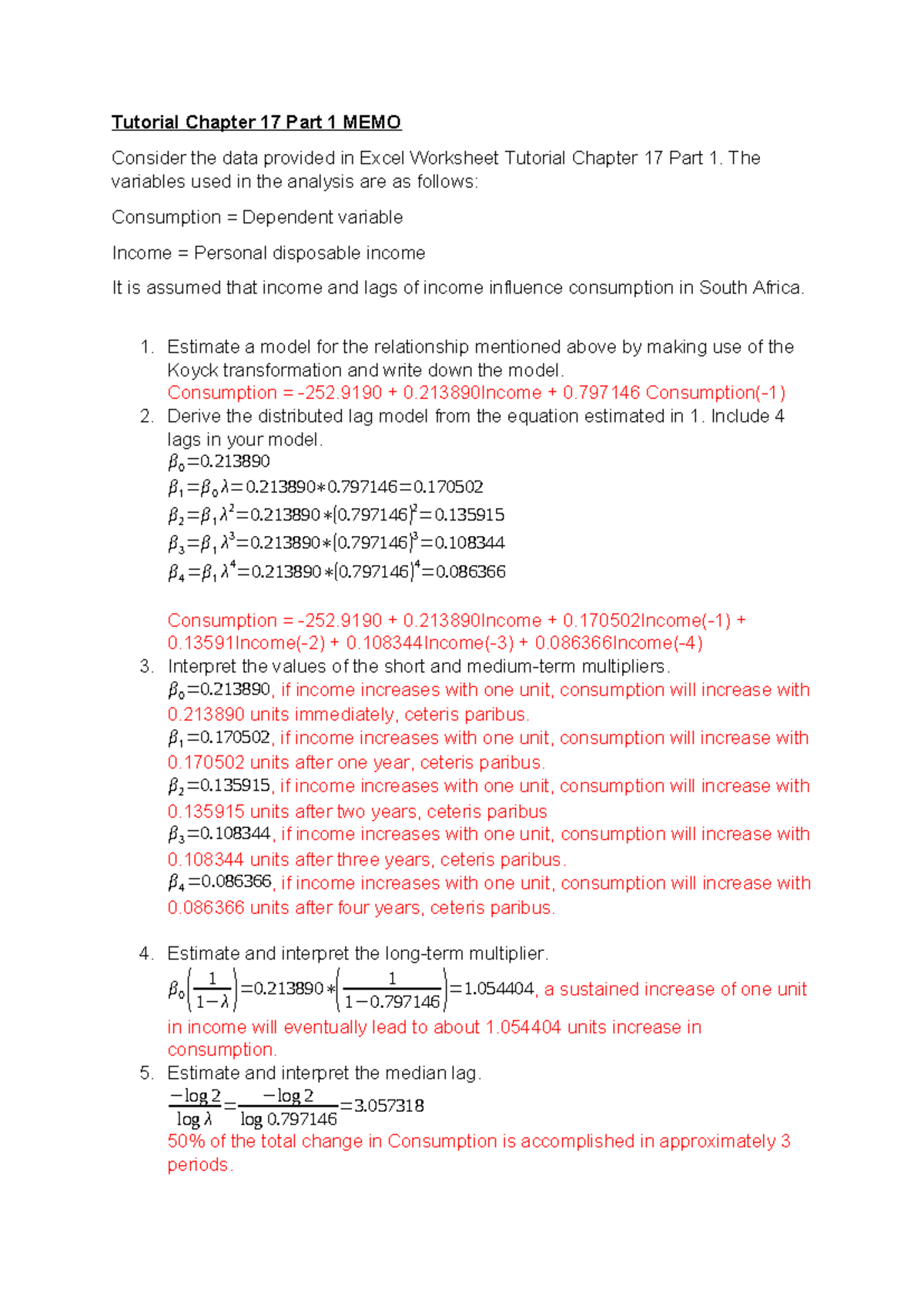 Tutorial Chapter 17 Part 1 Memo: Consumption and Income Analysis - Studocu