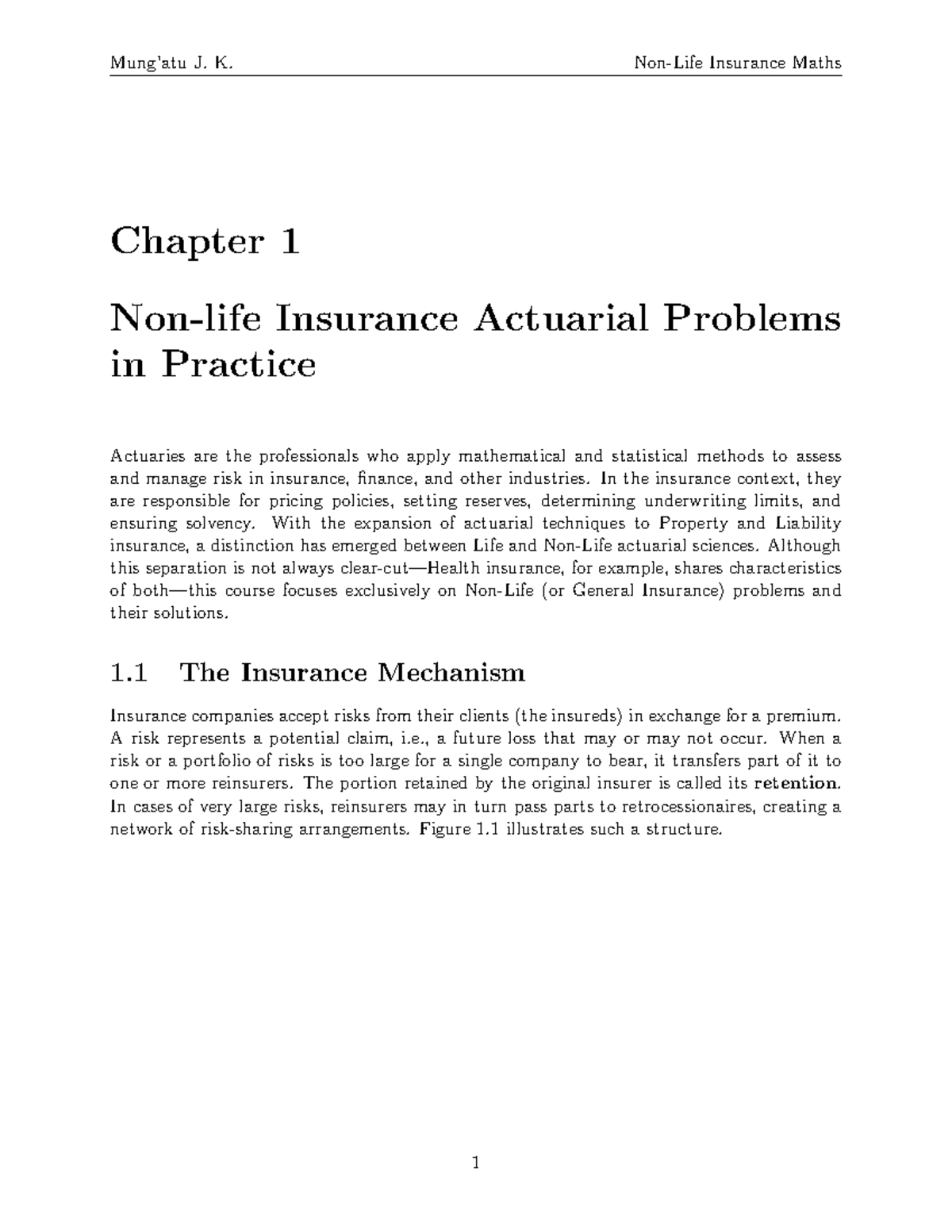 J. K. Insurance Maths: Chapter 1 - Actuarial Problems Overview - Studocu