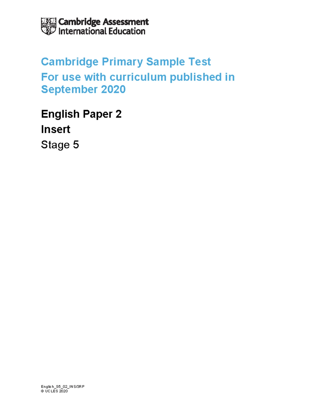 Cambridge Primary English Sample Paper 2 - Stage 5 (2020) - Studocu