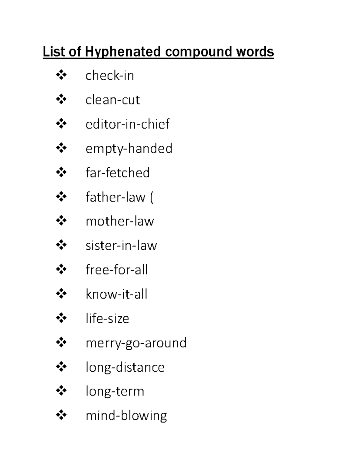 List of Hyphenated compound words - English - Studocu