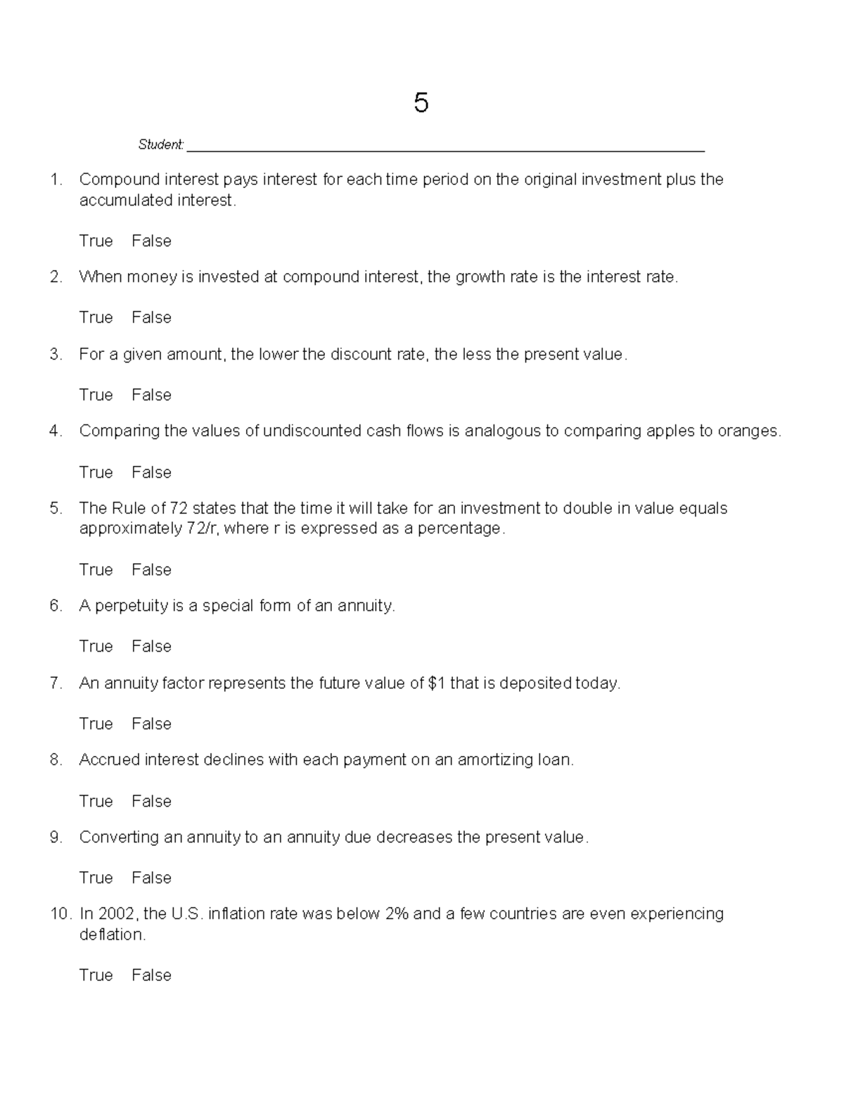 242 Fin 2000 Testbank: Compound Interest & Present Value Concepts - Studocu
