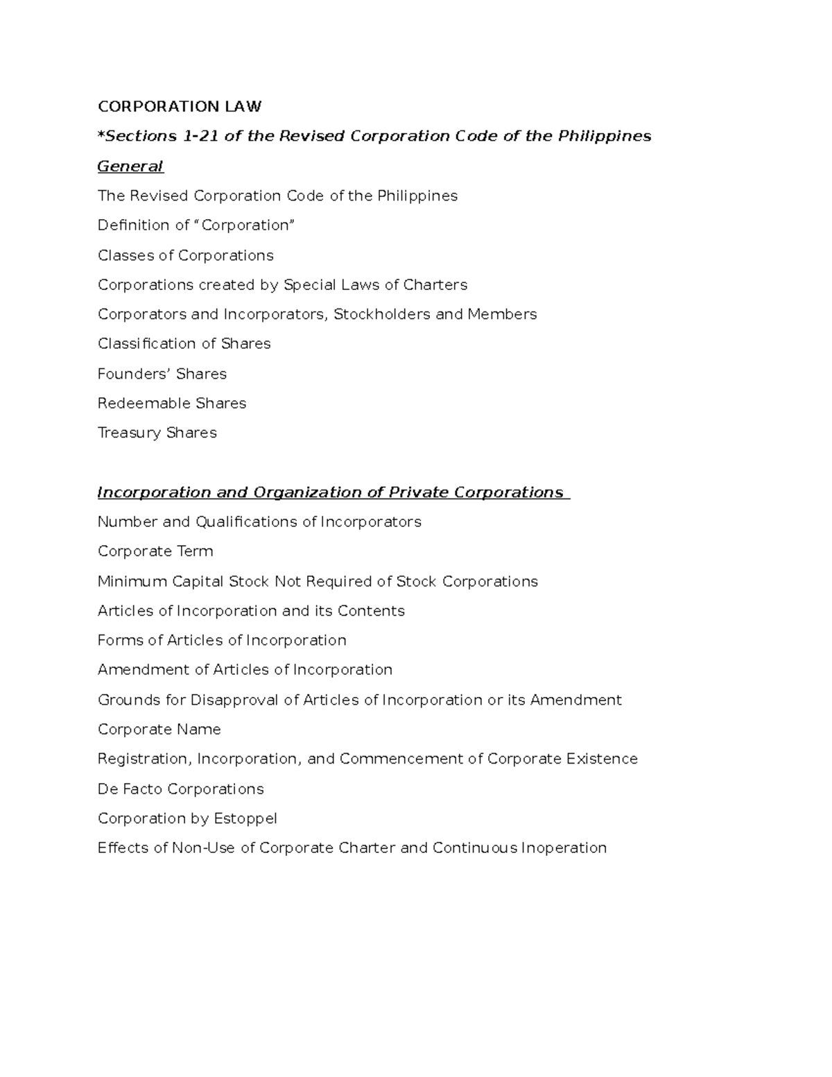 Revised Corporation Code of the Philippines: Corporation Law (Sections ...