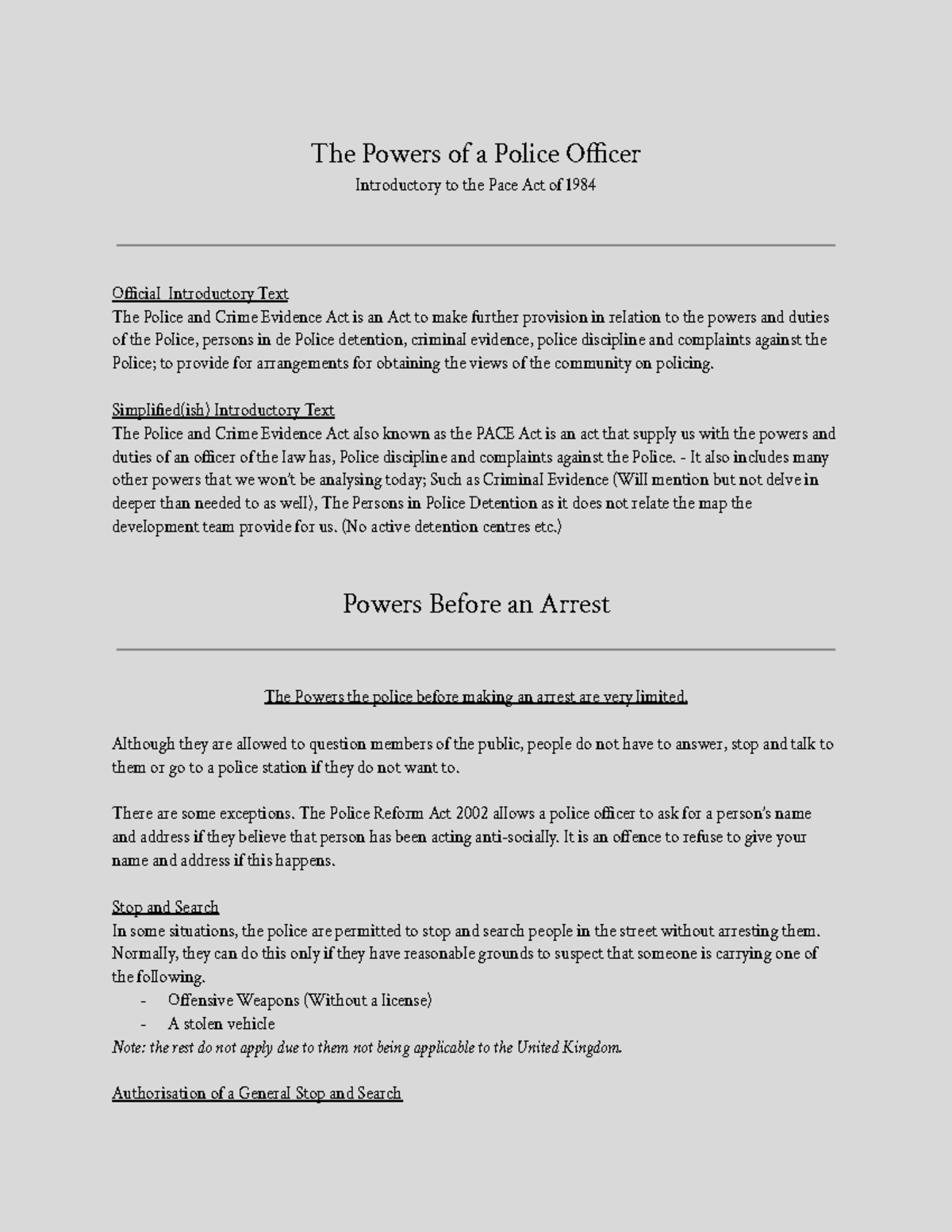 Powers of a Police Officer - The Powers of a Police Officer ...