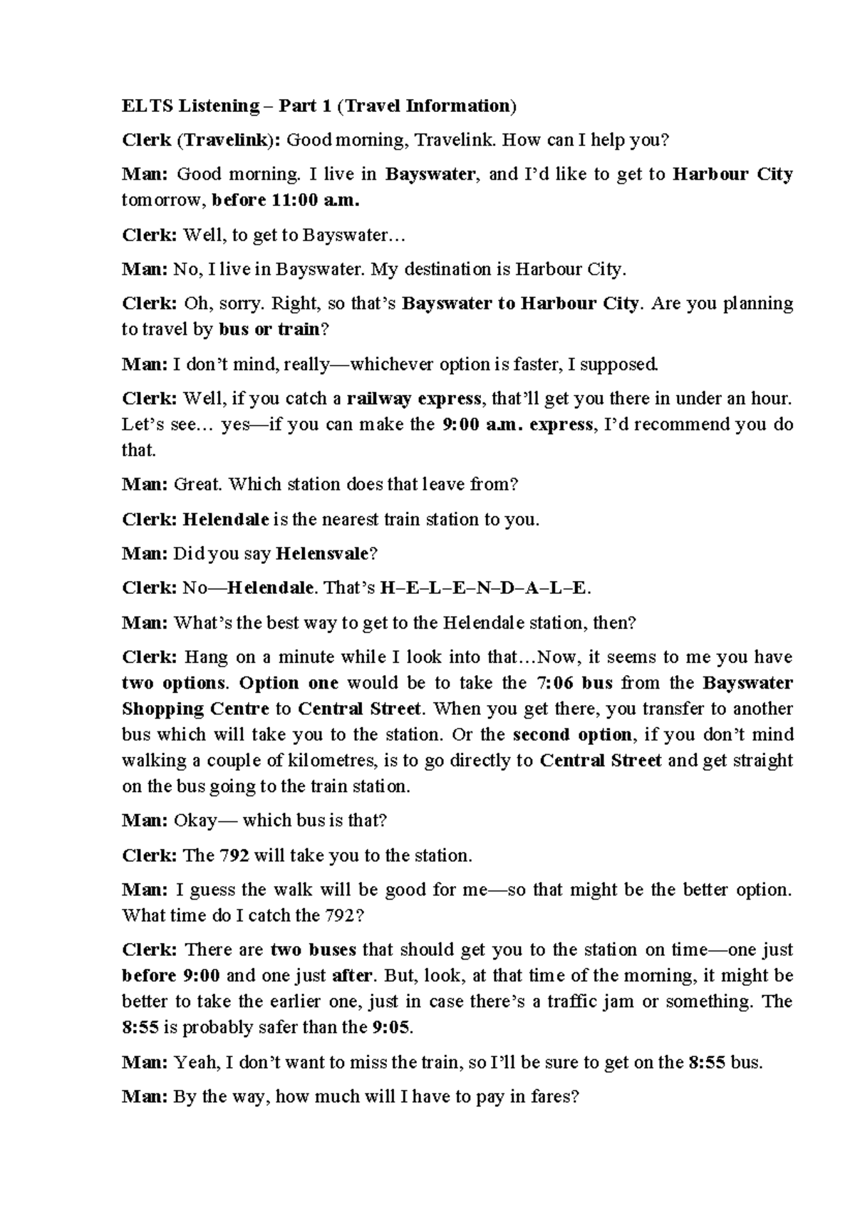 IELTS Listening Practice: Travel Info (Part 1) Script - Studocu