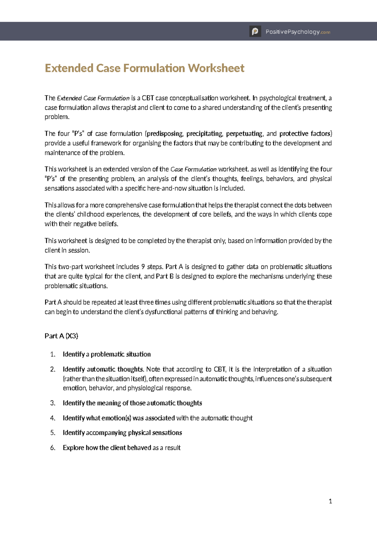Extended Case Formulation Worksheet for CBT Practice - Studocu