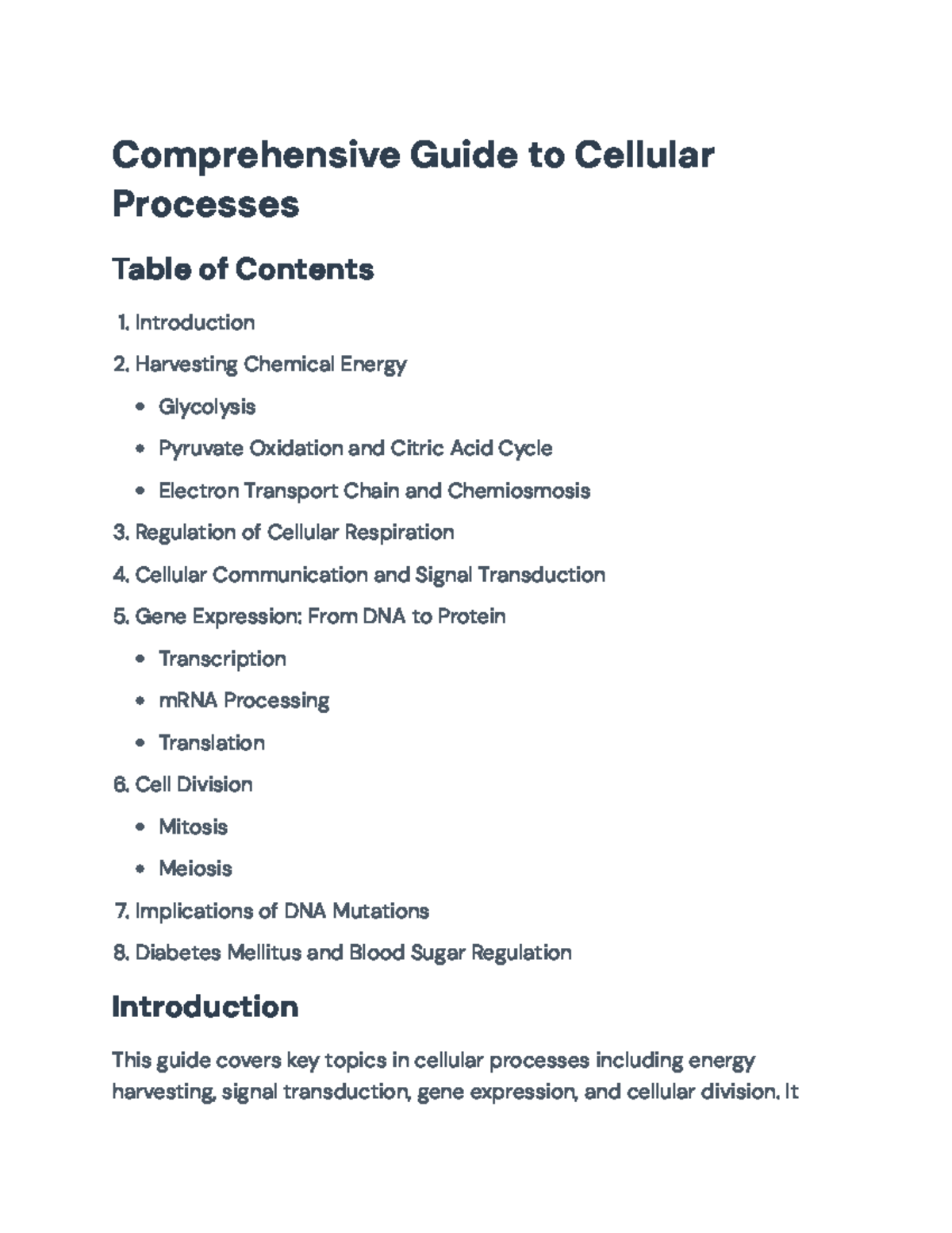Comprehensive Guide to Cellular Processes: Respiration, Signaling, and ...