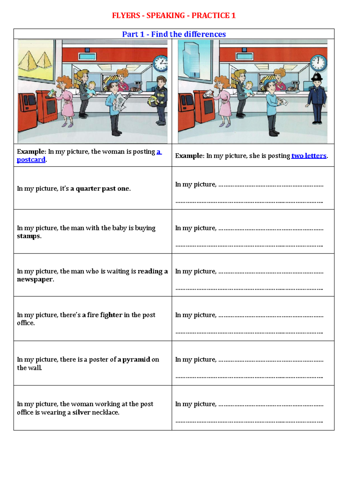 Flyers Speaking Practice 1 (GK2): Find the Differences & Info Exchange ...