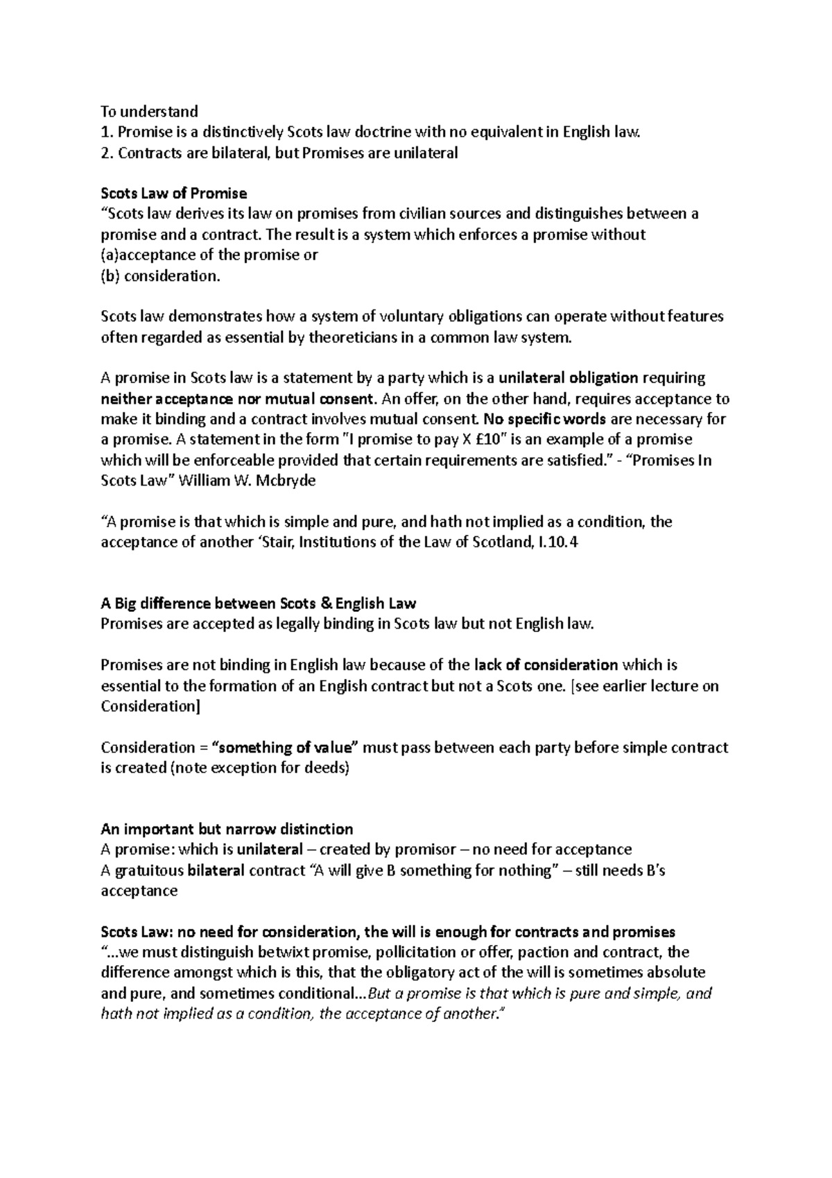 Lec 10: Understanding Promises in Scots Law - A Comparative Study - Studocu