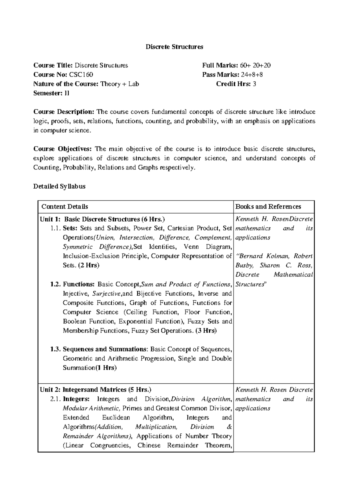 Discrete Structures Overview and Syllabus (CSC160) - Studocu