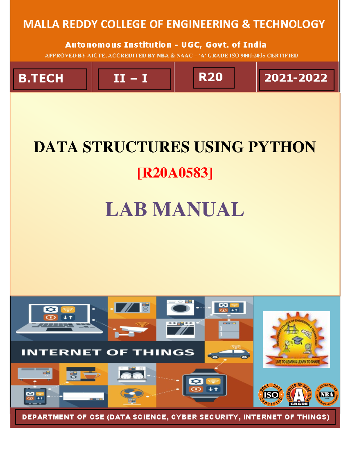 DATA STRUCTURES LAB MANUAL USING PYTHON (R20A0583) - Studocu