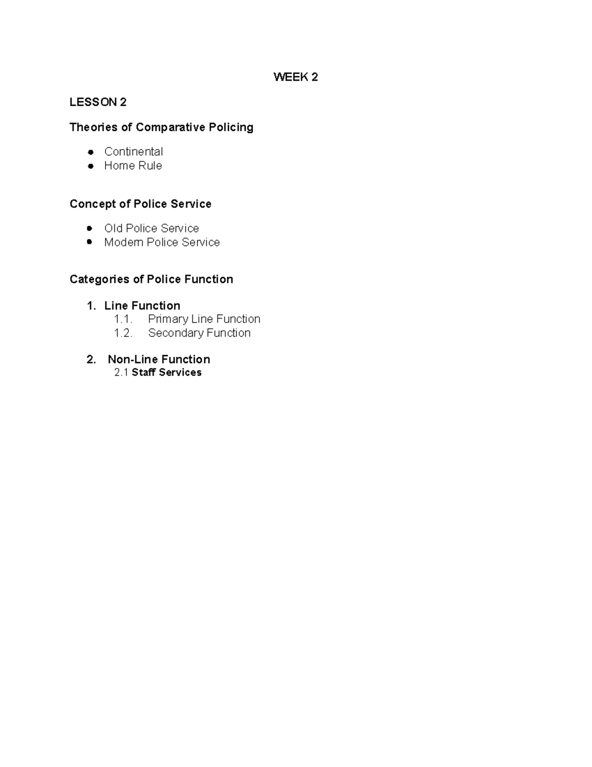 W2 LEA 2: Theories of Comparative Policing and Police Functions - Studocu
