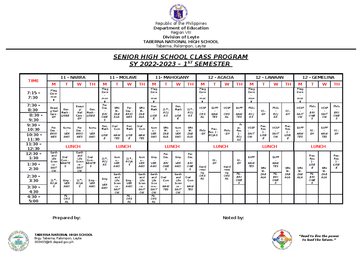 Class-program-3 - Class program - Department of Education Region VIII ...