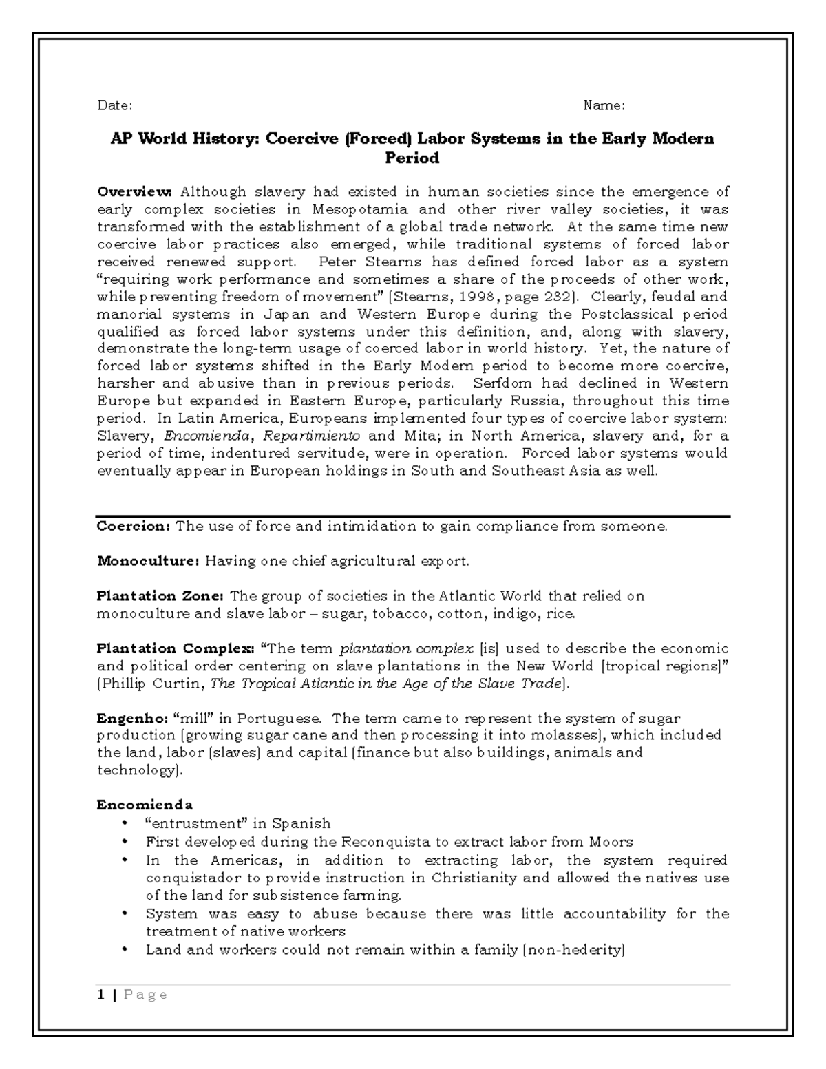 AP World History: Coercive Labor Systems in the Early Modern Period ...