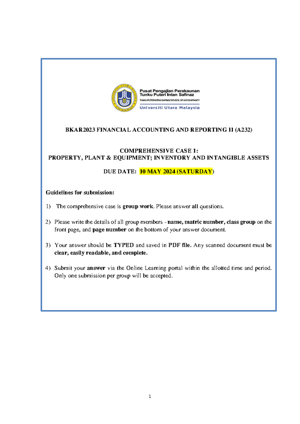 A232 - Question - BKAR 202 3 FINANCIAL ACCOUNTING AND REPORTING II (A2 ...
