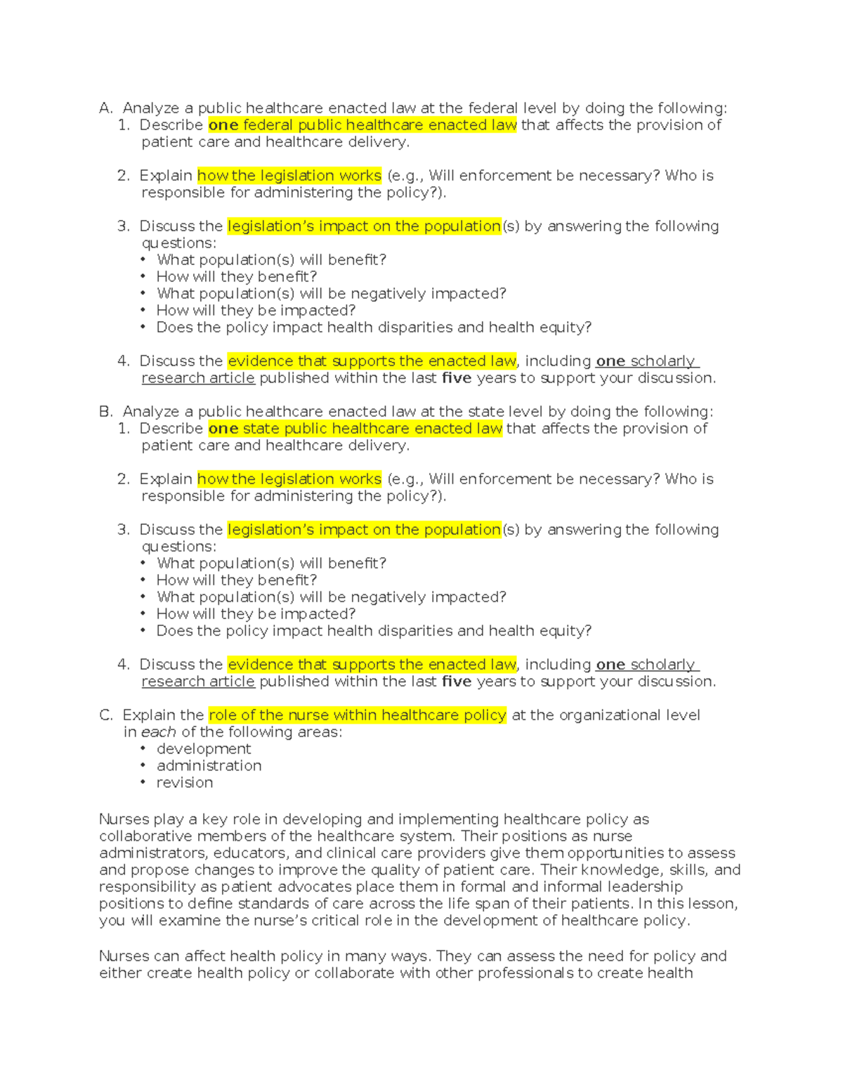 D223 Healthcare Policy Analysis and Nurse Roles Notes - Studocu
