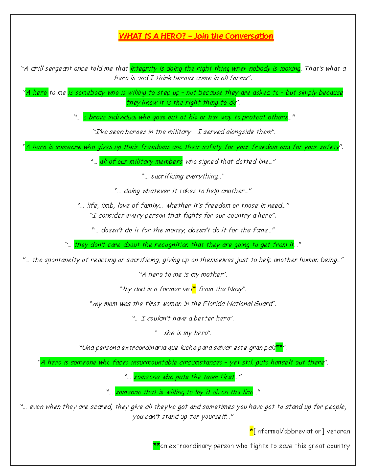 Script - What is a Hero - Join the Conversation - WHAT IS A HERO ...