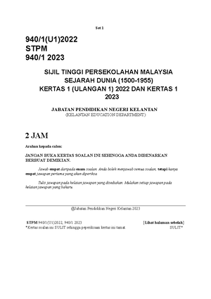 Nota sej sem 1 stpm - stpm - MODUL PENGGAL 1: SEJARAH DUNIA 1900 – 1955 ...