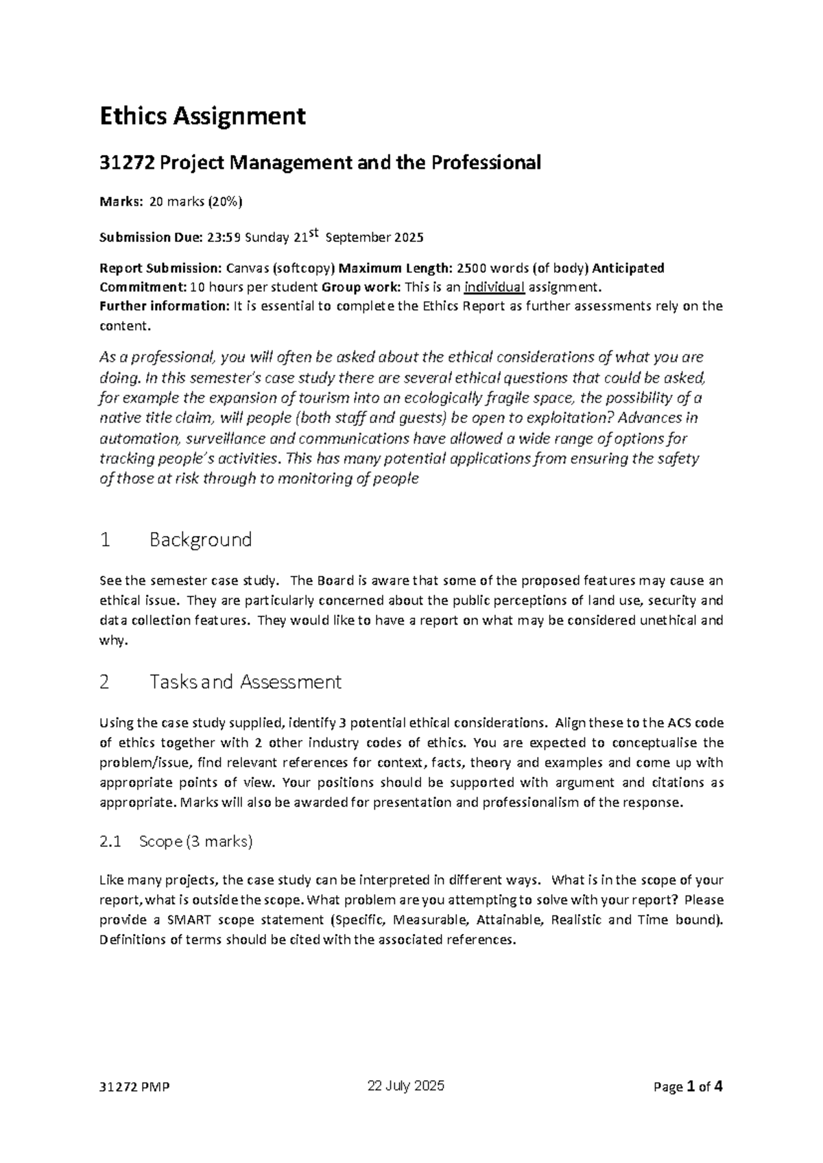 Ethics Report for 31272 Project Management: Key Considerations and ...