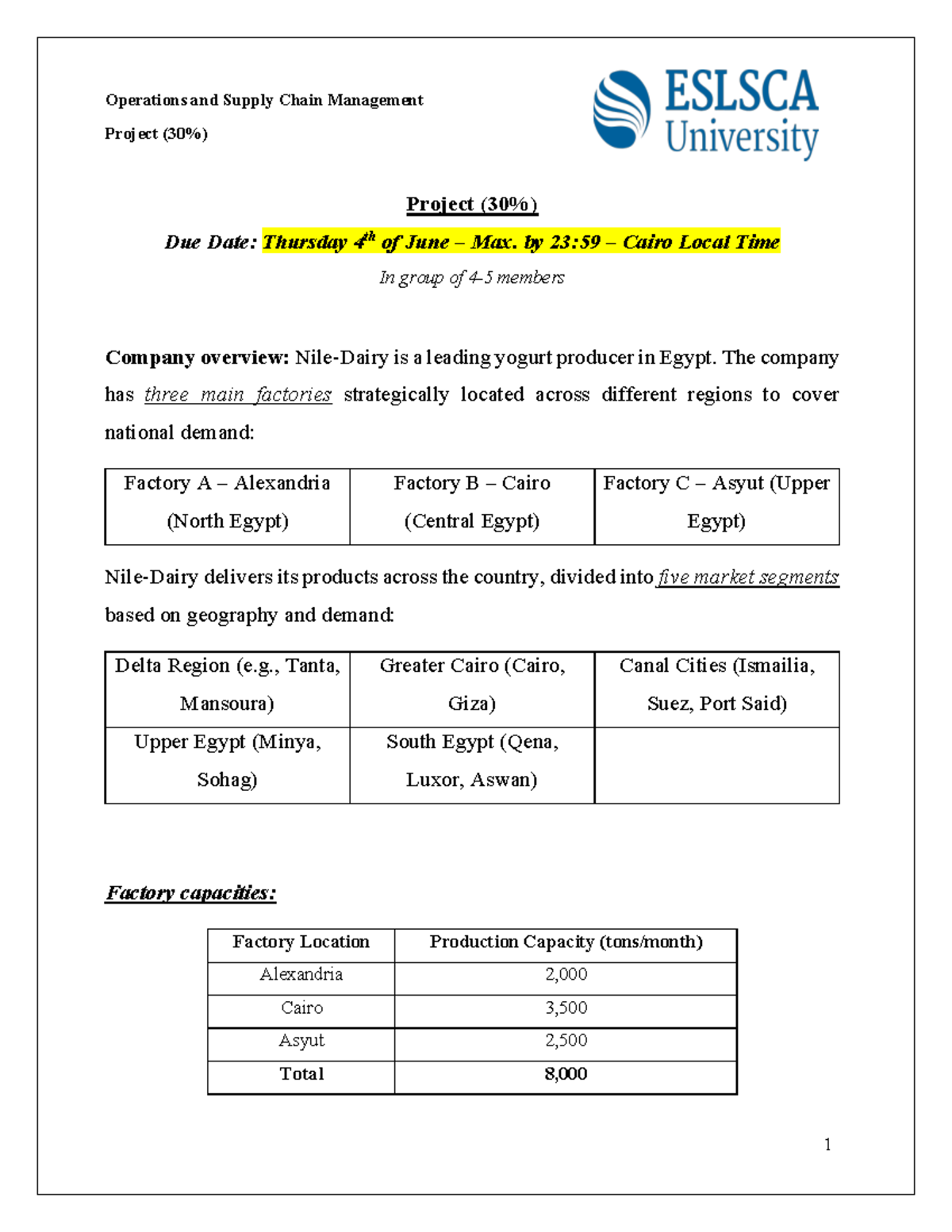 Operations and Supply Chain Management Project Guidelines (OSC 101 ...