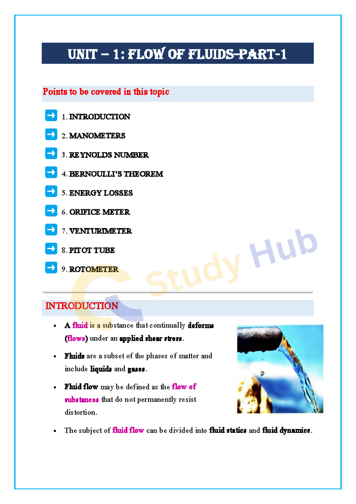 Pharmaceutical Engineering - Unit 1: Fluid Flow Principles and ...