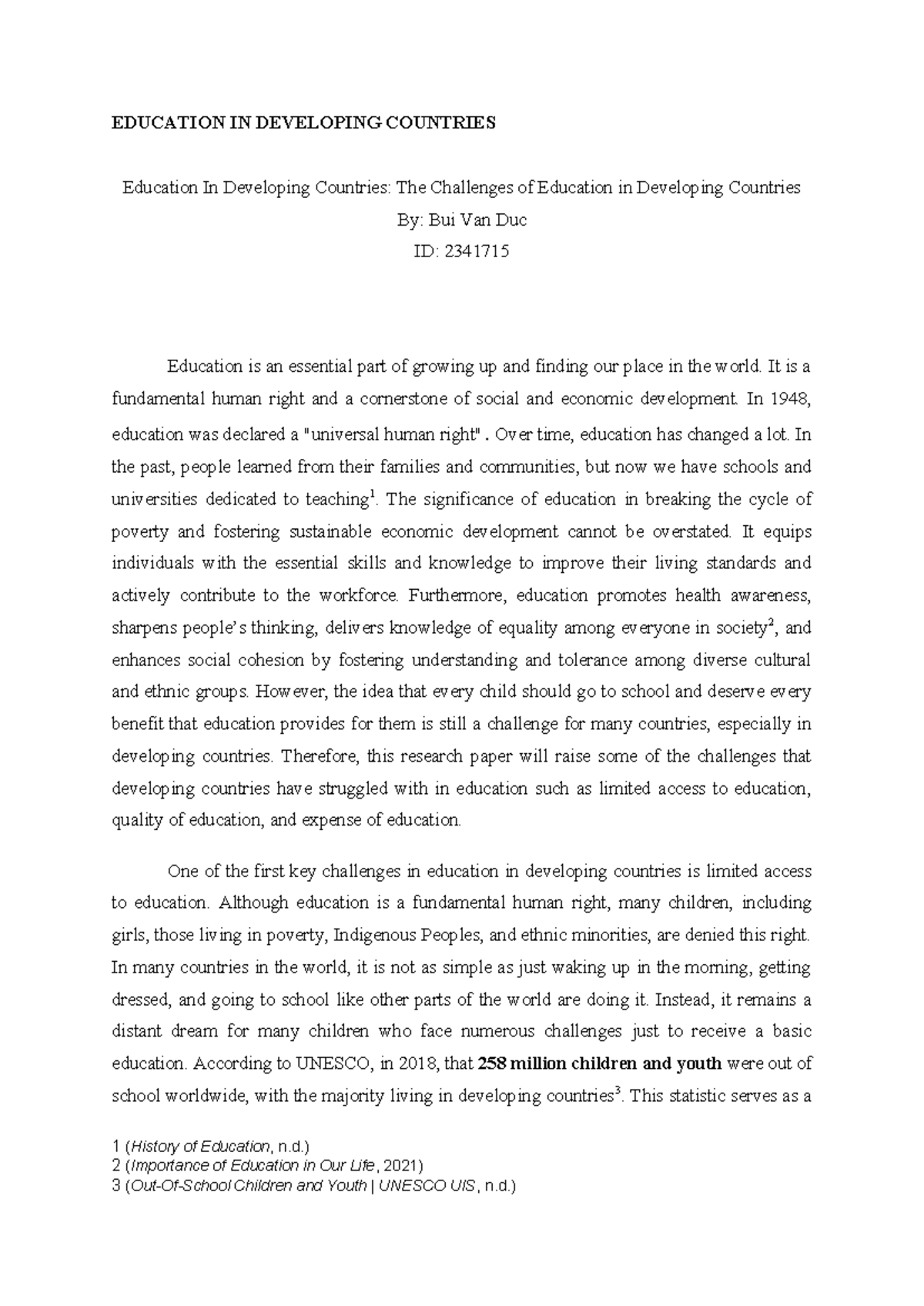Research Paper Education In Developing Countries - EDUCATION IN ...