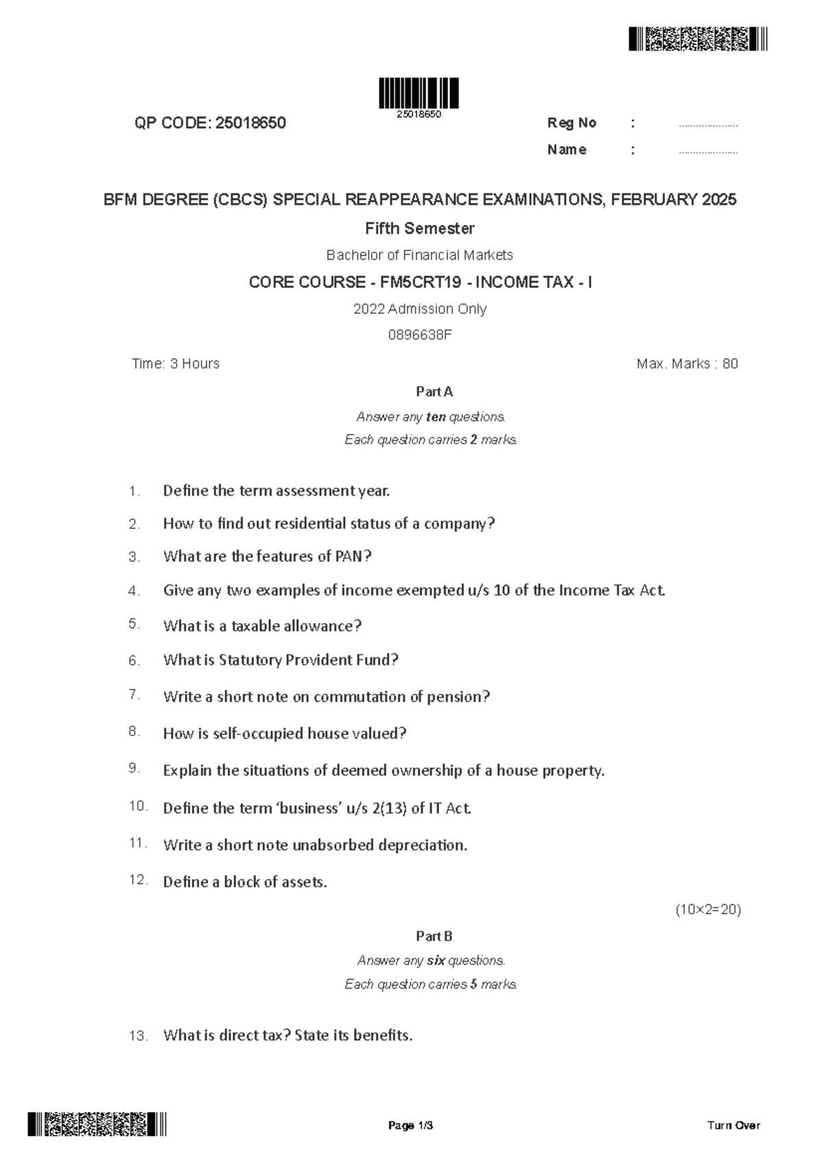 FM5CRT19 25018650 Income Tax I Special Reappear Exam Feb 2025 - Studocu