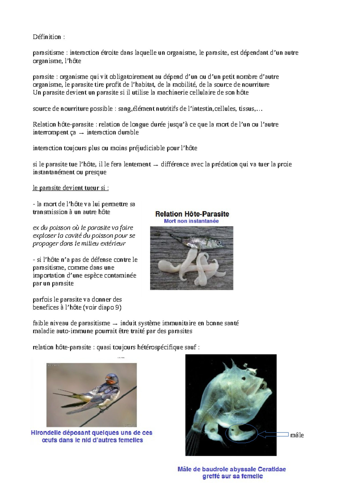 Cours 1 - Parasitologie : Définitions et Relations Hôte-Parasite ...