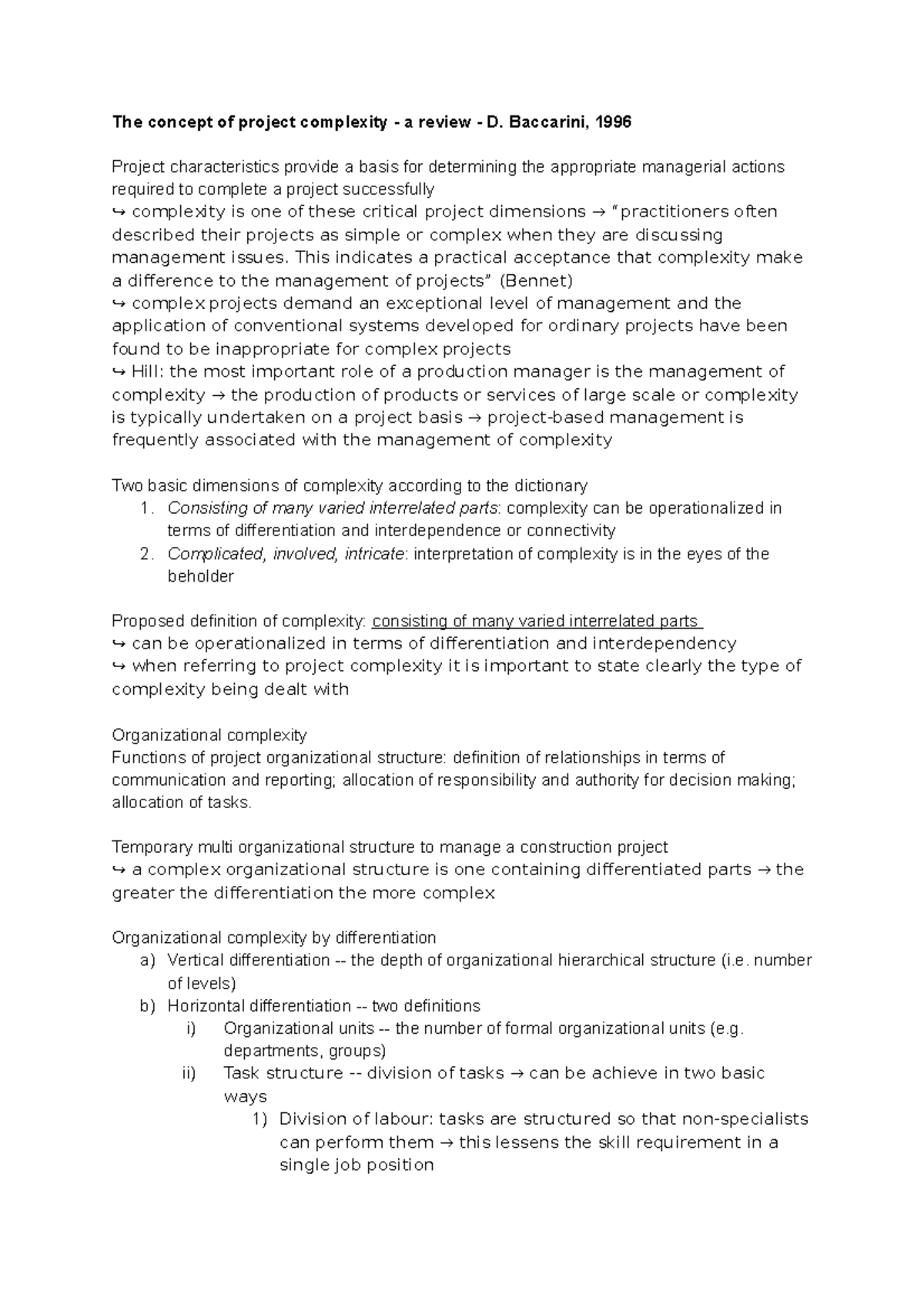 Project Complexity Overview: Insights from Baccarini 1996 Study ...