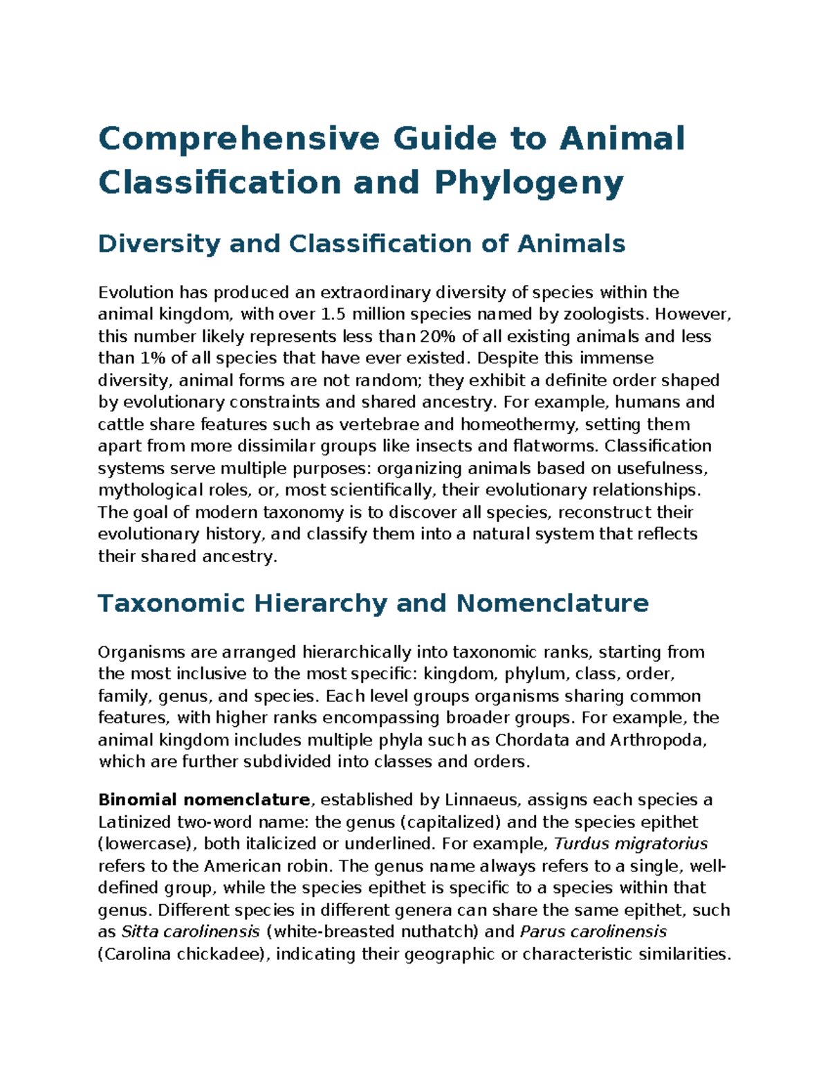Comprehensive Guide to Animal Classification and Phylogeny (BIO 101 ...