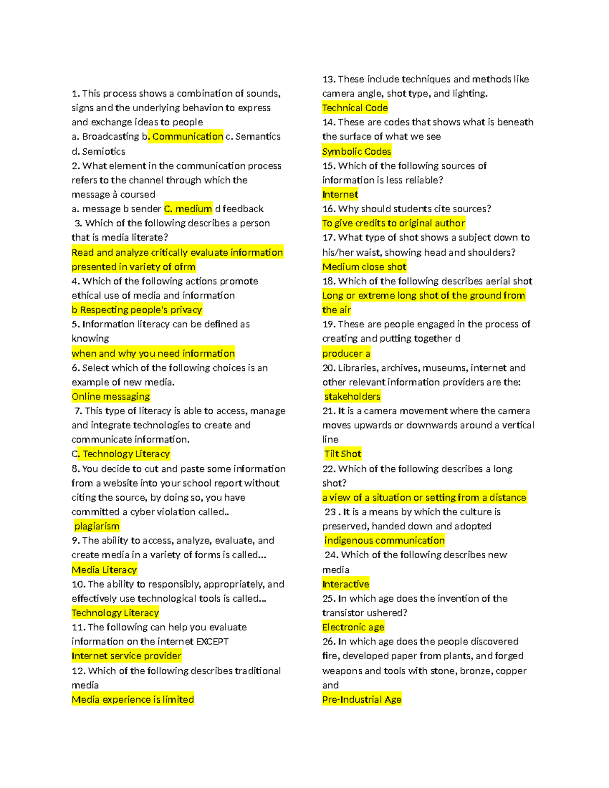 MIL - Media Literacy Quiz: Concepts and Definitions - Studocu