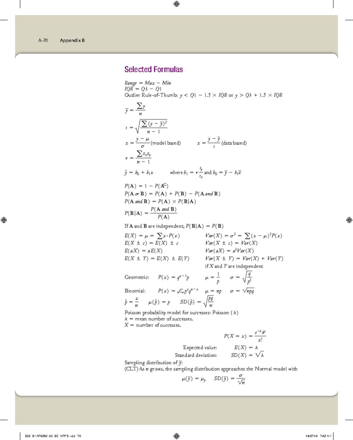 Appendix B: Selected Statistical Formulas for Statistics II - Studocu