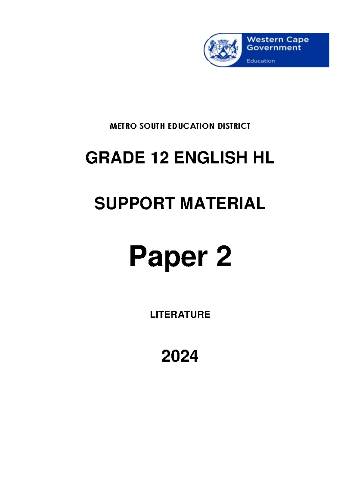 Grade 12 English HL Paper 2 Literature 2024 – Poetry, Novels, and Drama ...