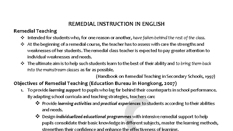 REMEDIAL INSTRUCTION IN ENGLISH: Strategies for Effective Teaching ...