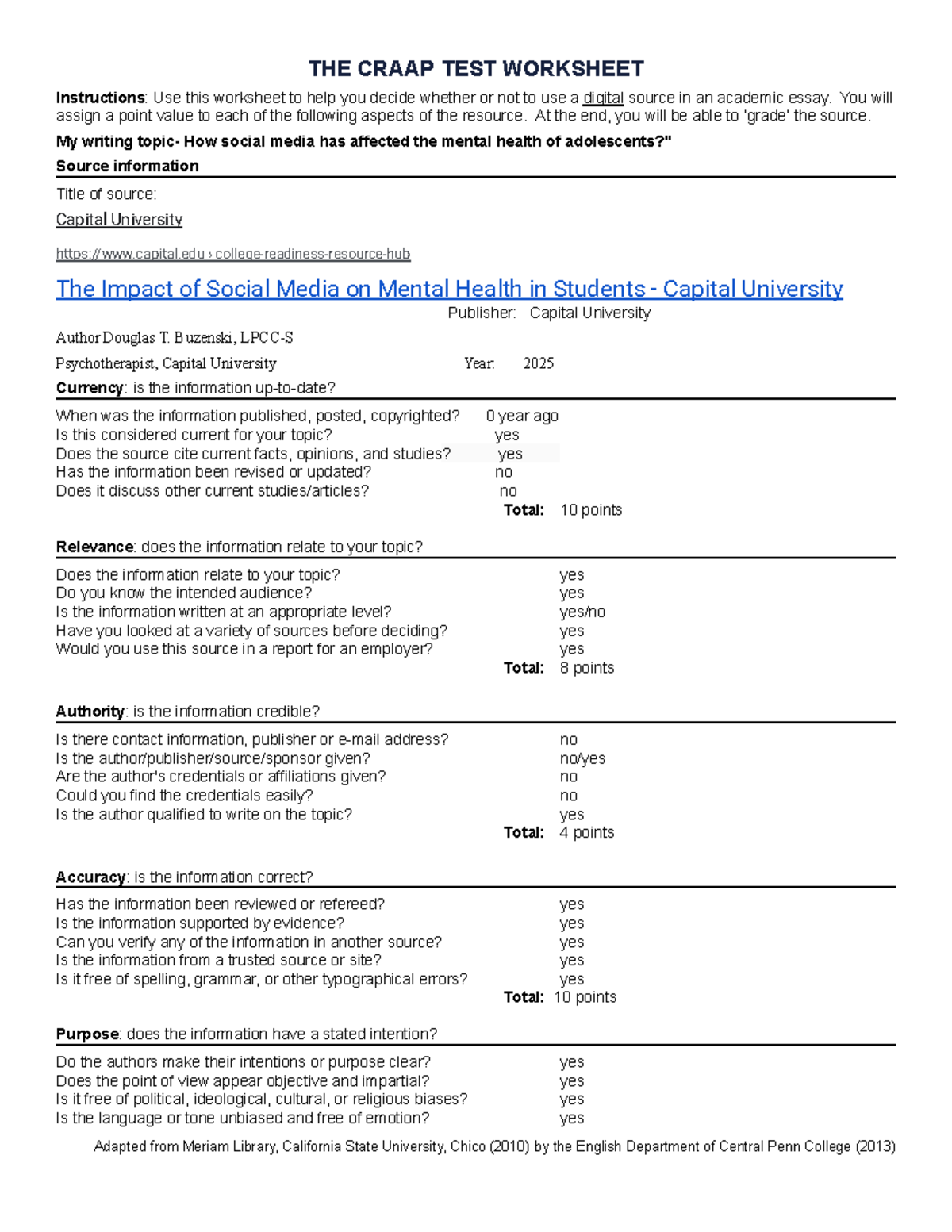 Craap Test Worksheet - hduhen denj - THE CRAAP TEST WORKSHEET ...