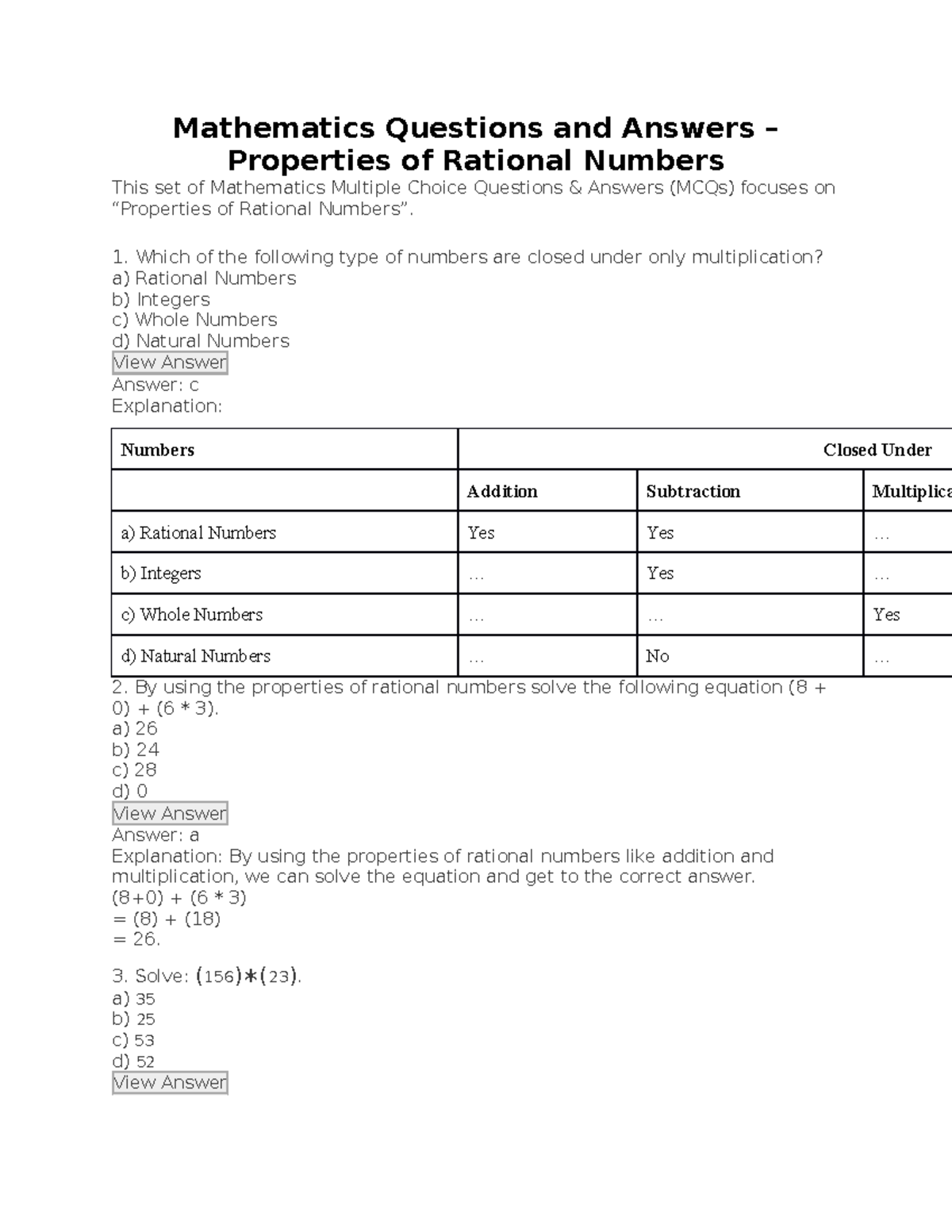 Mathematics Questions and Answers - Which of the following type of ...