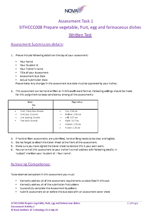 Sithccc 035 - Student pack solved - STUDENT PACK UNIT – SITHCCC Prepare poultry dishes ...