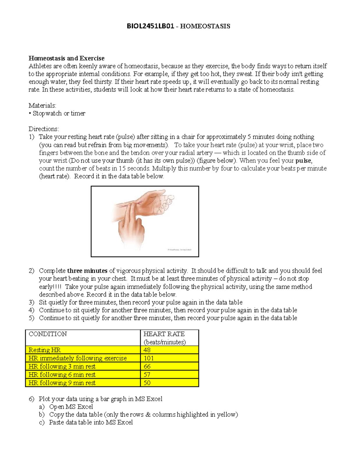 BIOL2451LB01 - Homeostasis in Relation to Exercise Effects - Studocu