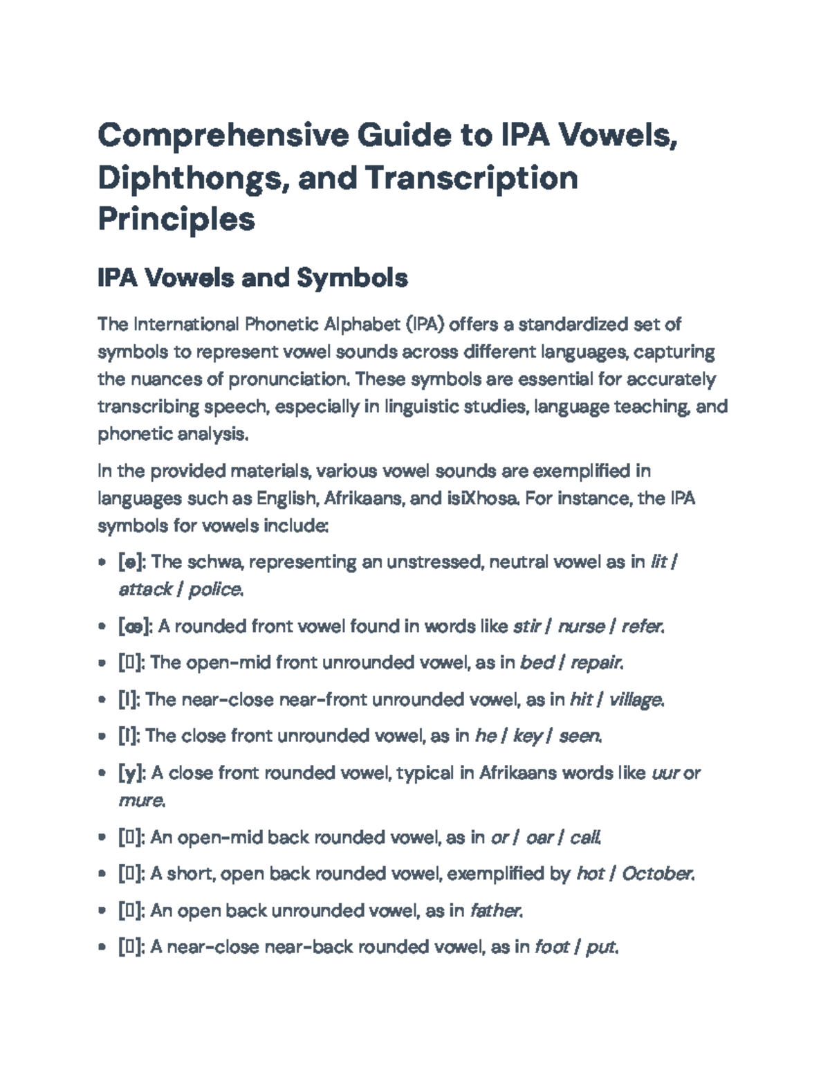 Comprehensive Study of IPA Vowels, Diphthongs & Transcription ...