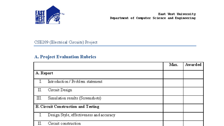 CSE209 Mini Project Evaluation Rubrics and Guidelines - Studocu
