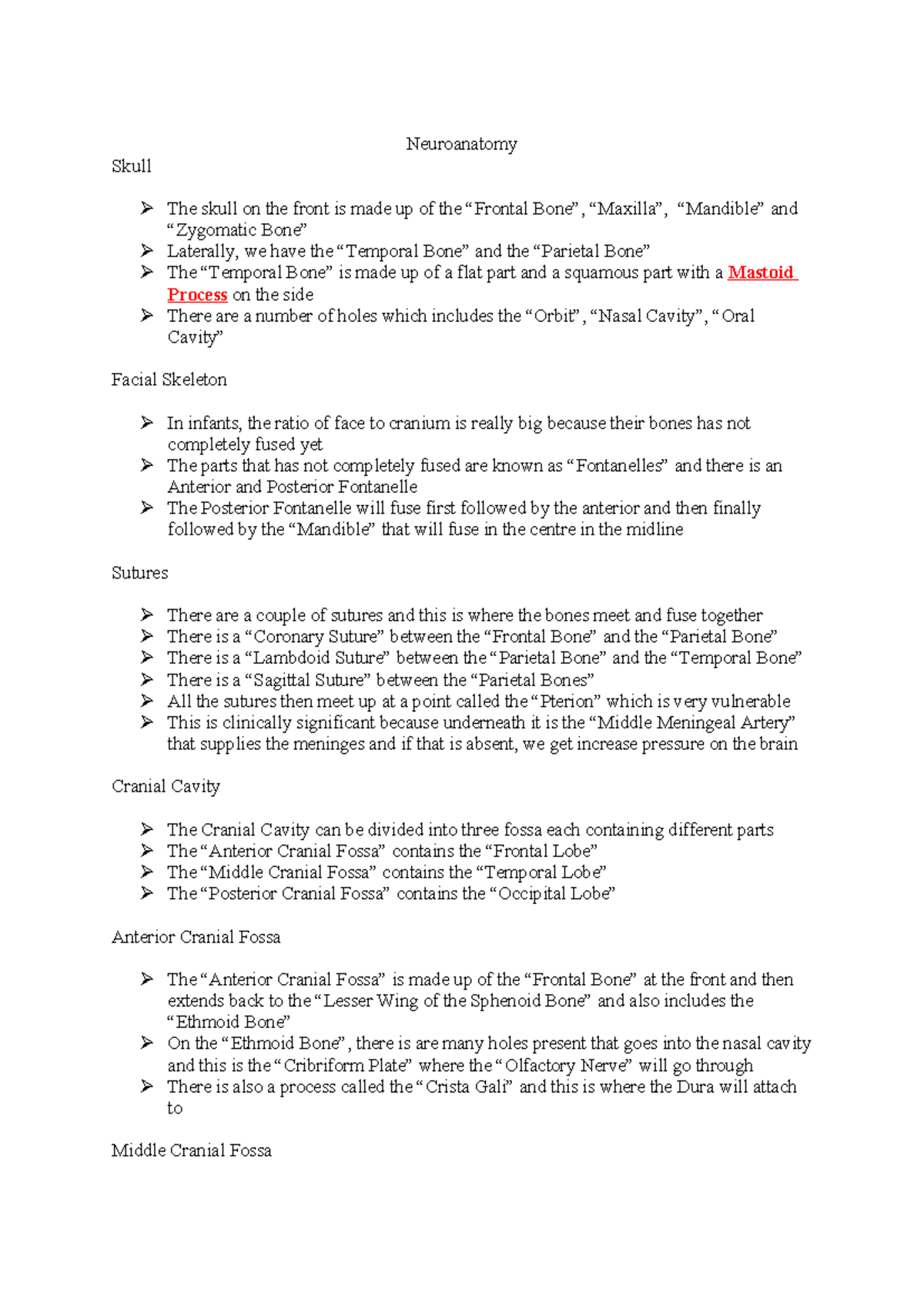 Neuroanatomy - Comprehensive Notes on Skull and Cranial Structures ...